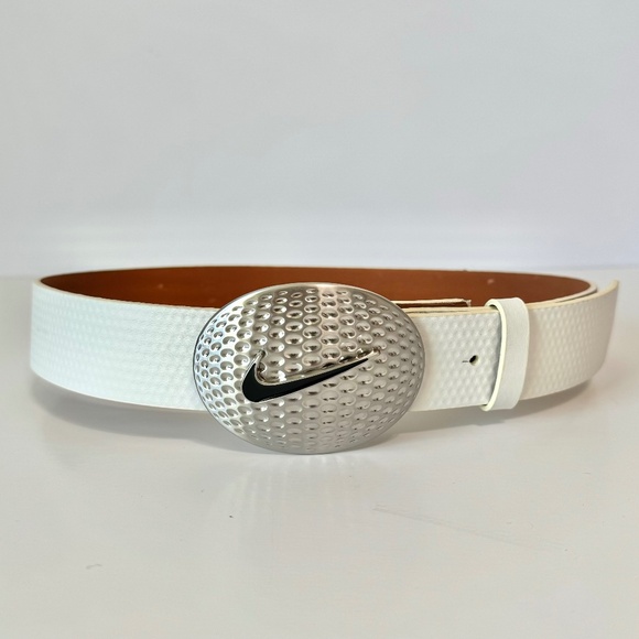 Nike | Accessories | Nike Golf Ball Buckle Mens White Leather Belt ...